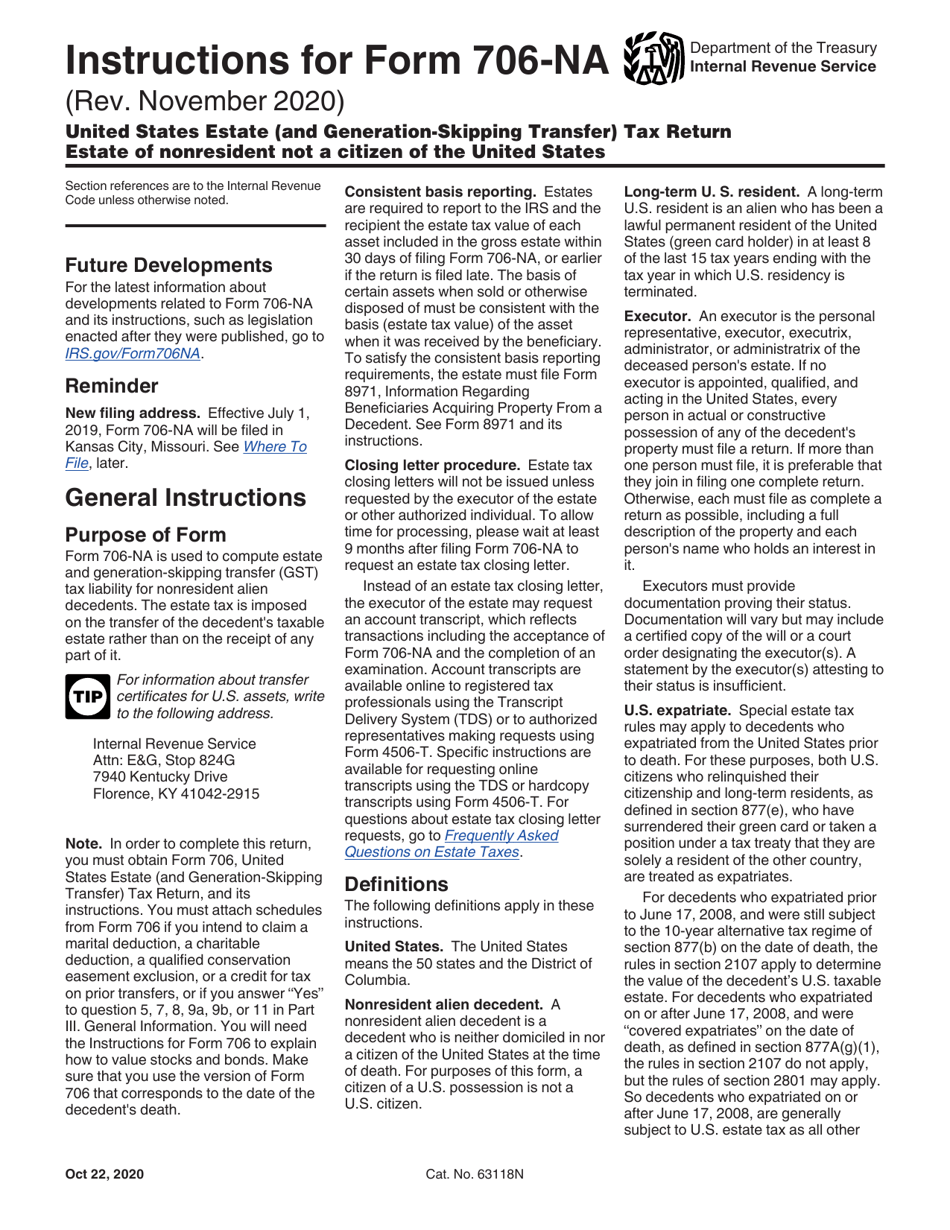 Download Instructions for IRS Form 706-NA United States Estate (And ...