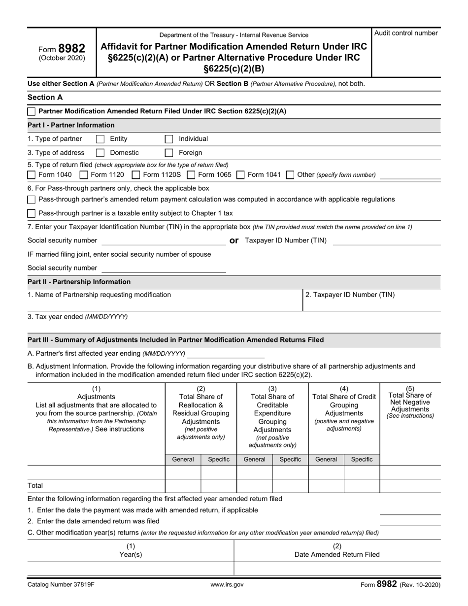 IRS Form 8982 Download Fillable PDF or Fill Online Affidavit for ...