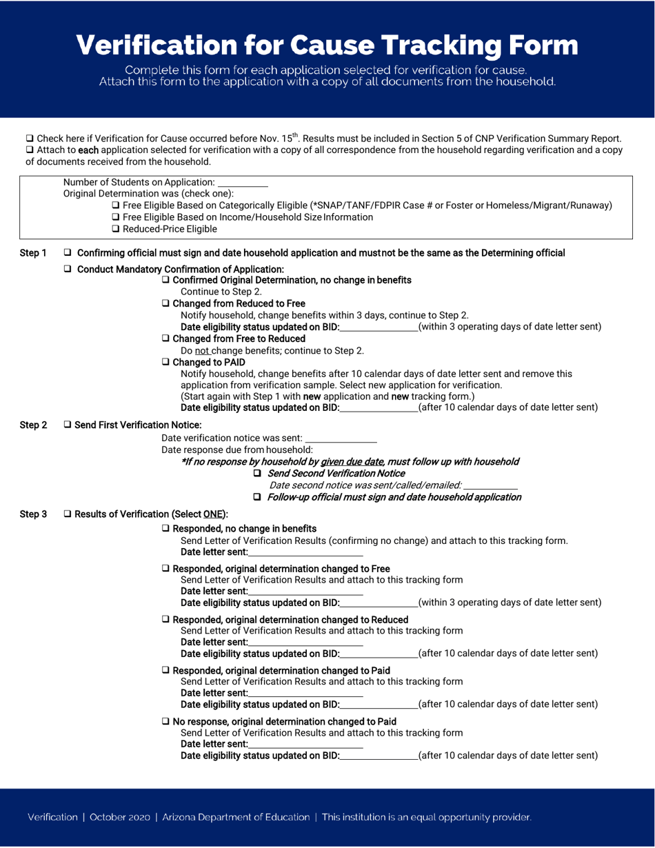 Arizona Verification for Cause Tracking Form - Fill Out, Sign Online ...