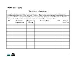 Vermont Thermometer Calibration Log Download Printable PDF | Templateroller