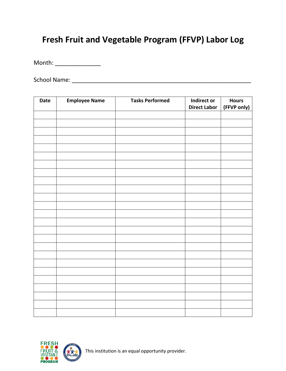 Arizona Fresh Fruit and Vegetable Program (Ffvp) Labor Log - Fill Out ...