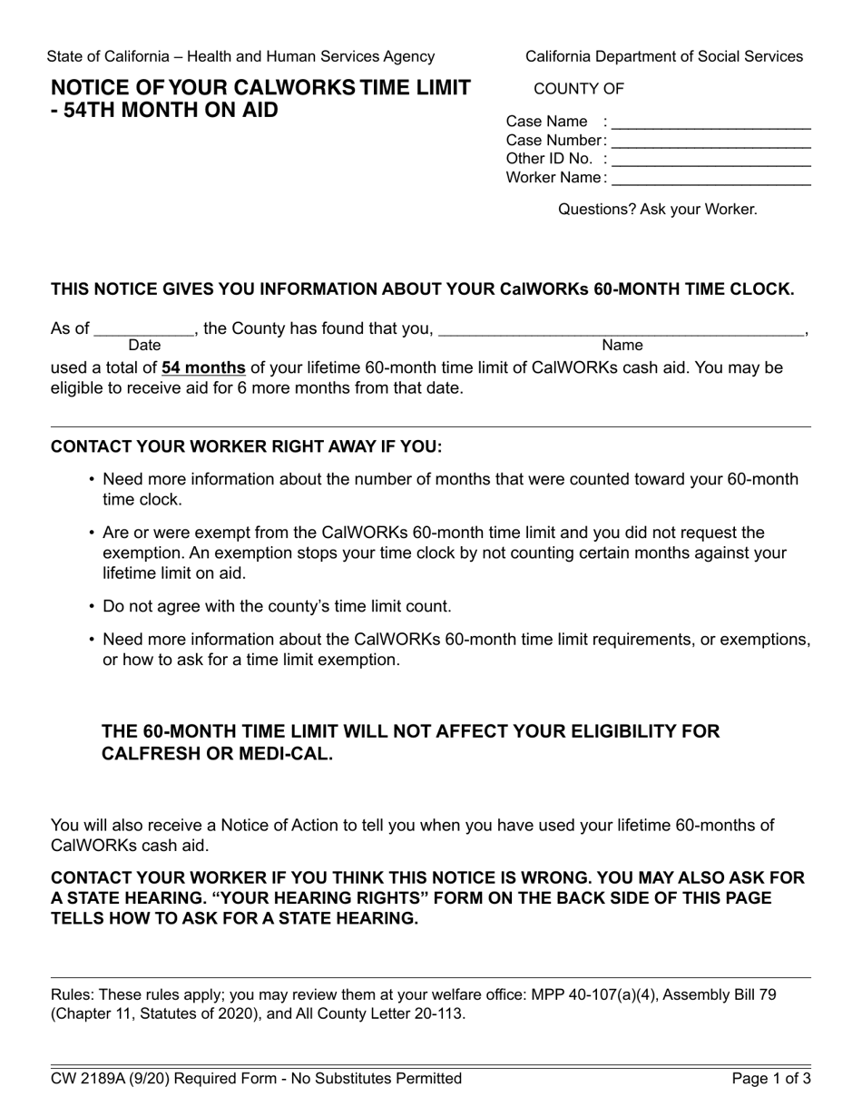Form CW2189A - Fill Out, Sign Online and Download Fillable PDF ...