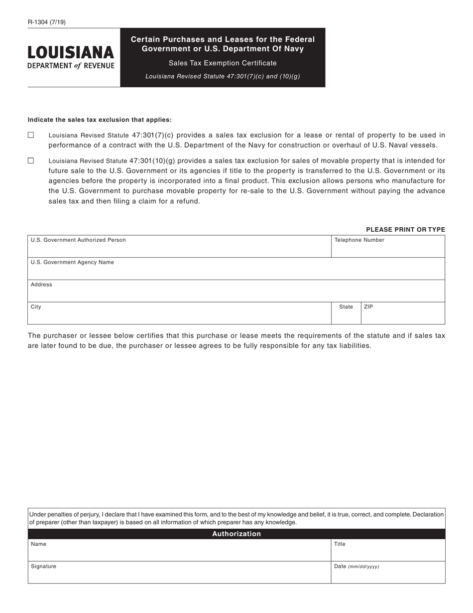 Form R-1304 Download Fillable PDF or Fill Online Sales Tax Exemption for Certain Purchases and ...
