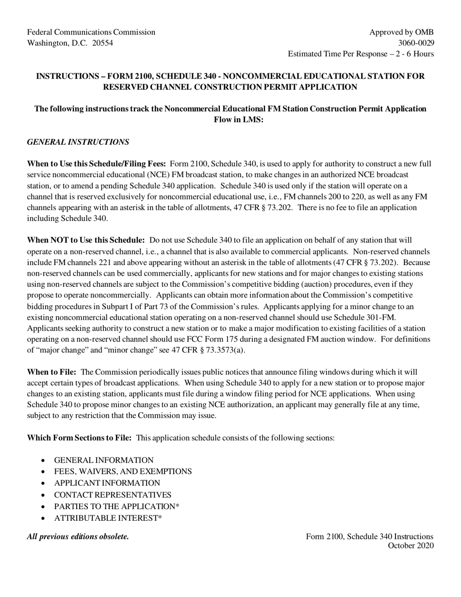 Download Instructions for FCC Form 2100 Schedule 340 Noncommercial ...
