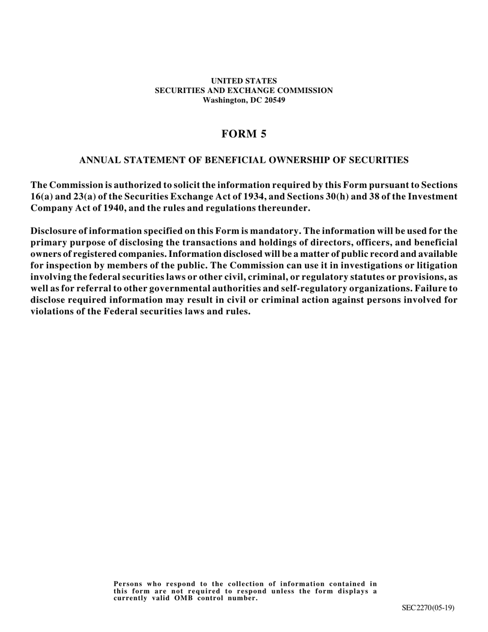 Download Instructions for Form 5, SEC Form 2270 Annual Statement of ...