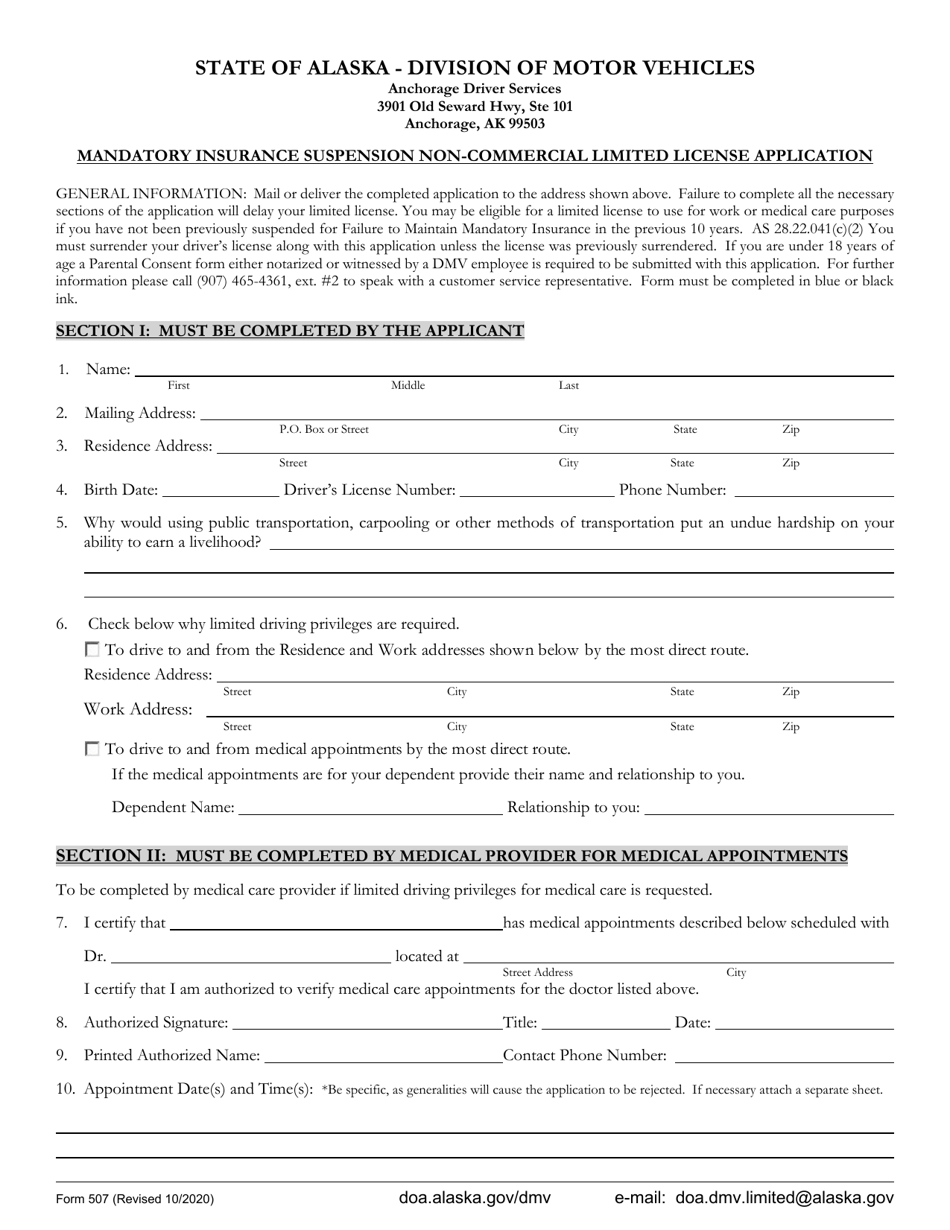 Form 507 - Fill Out, Sign Online and Download Printable PDF, Alaska ...