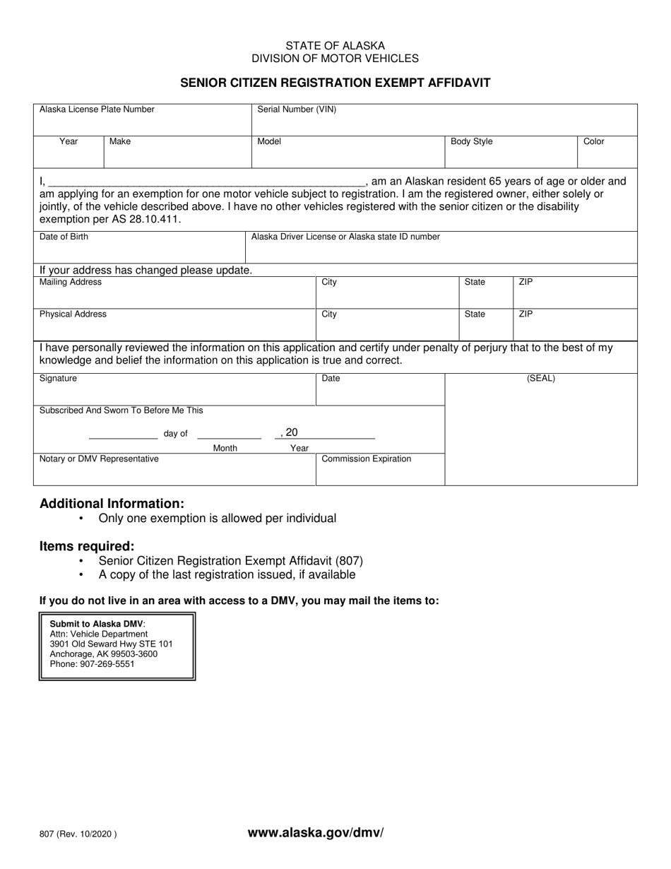 Form 807 Download Fillable PDF or Fill Online Senior Citizen ...