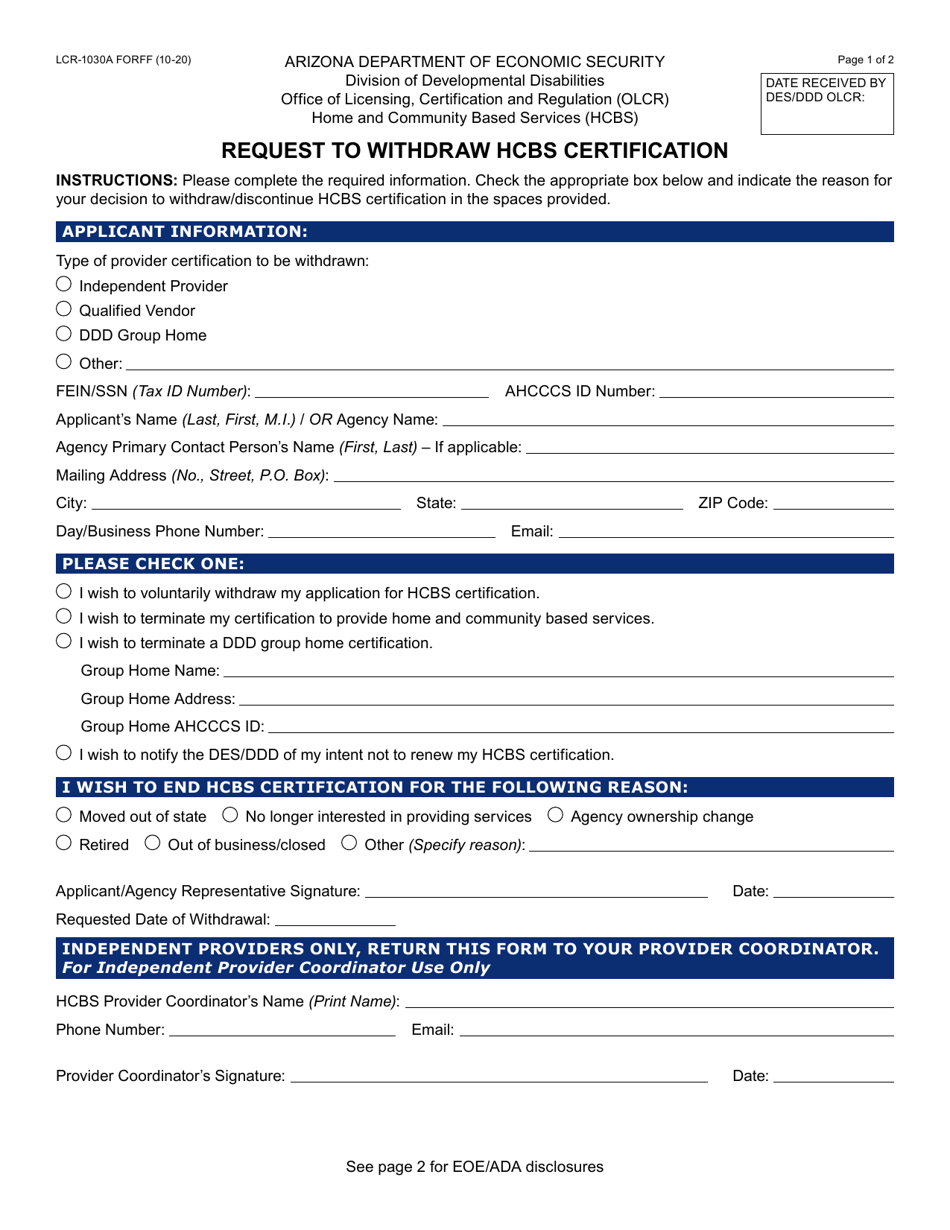 Form LCR-1030A - Fill Out, Sign Online and Download Fillable PDF ...