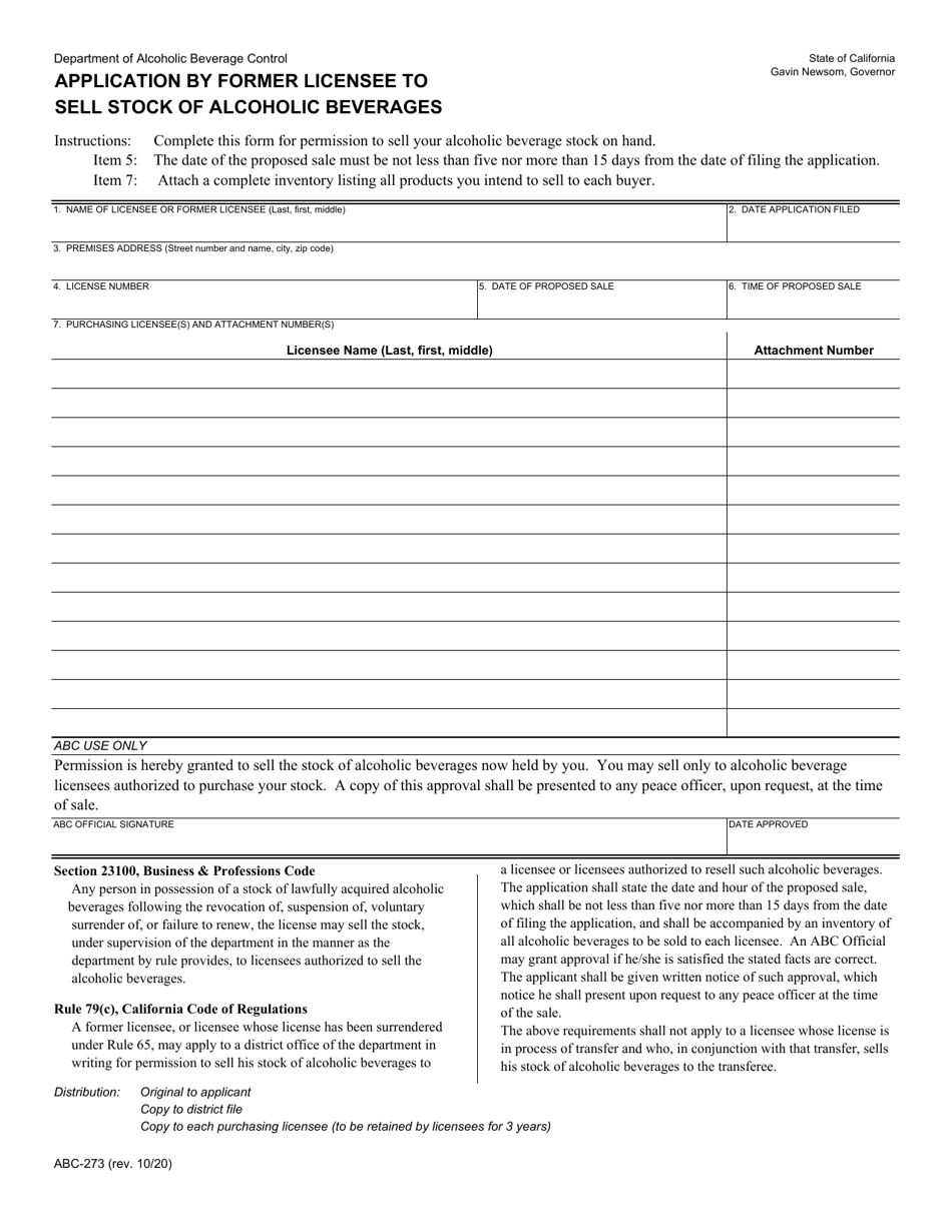 Form ABC-273 Download Fillable PDF or Fill Online Application by Former ...