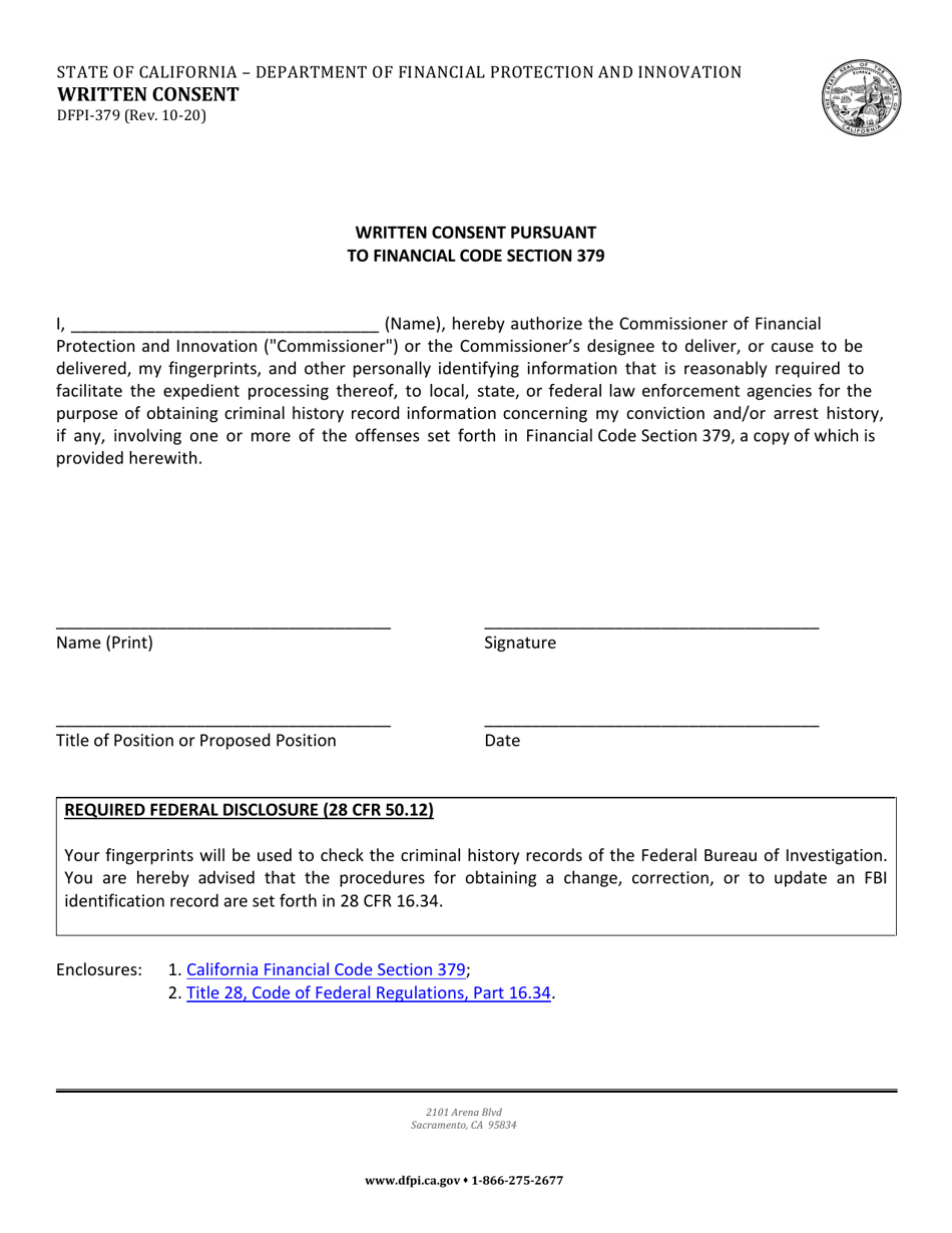 Form DFPI-379 - Fill Out, Sign Online and Download Printable PDF ...