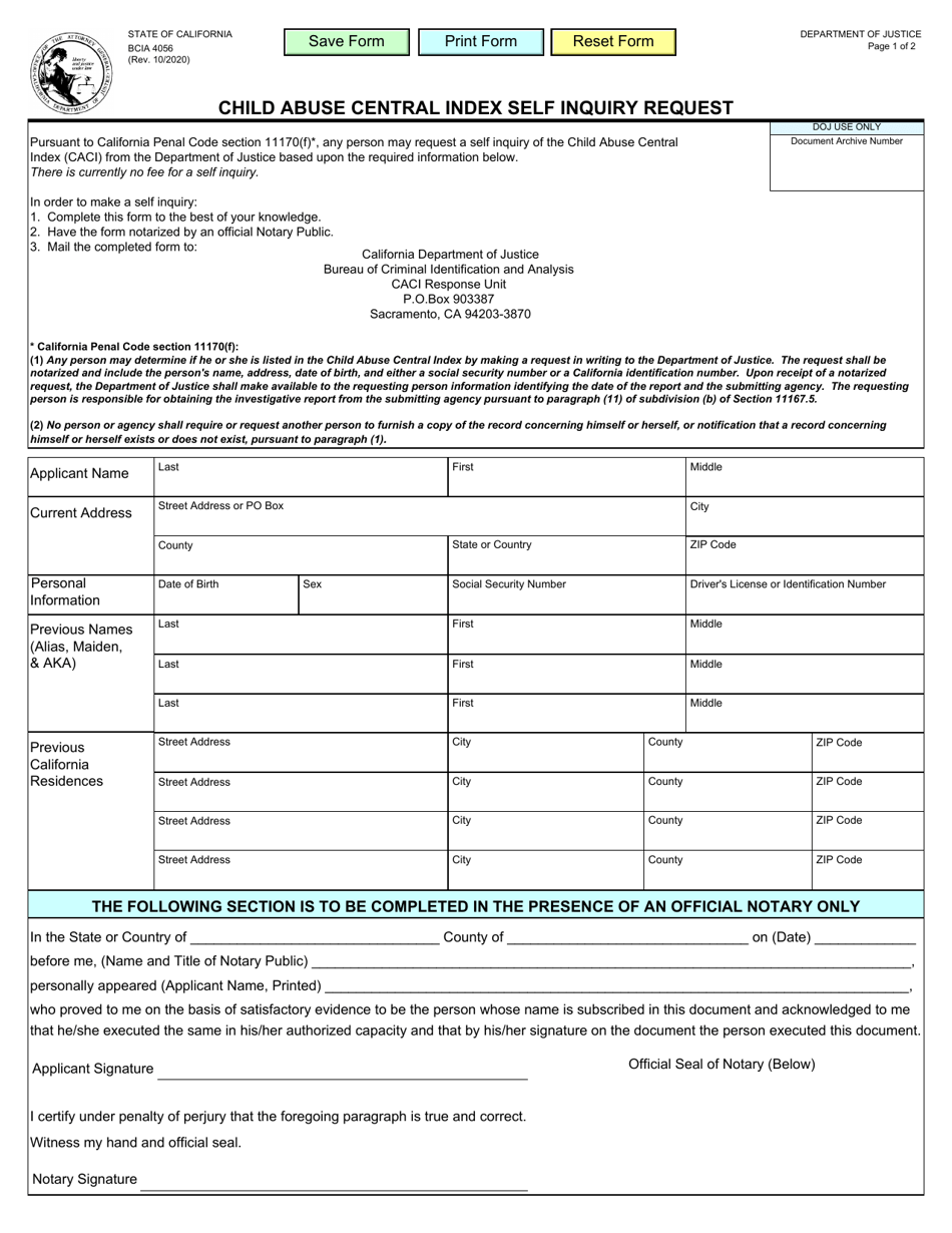 Form BCIA4056 Download Fillable PDF or Fill Online Child Abuse Central ...