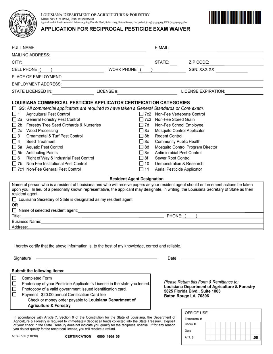 Form AES-07-80 Download Printable PDF or Fill Online Application for ...