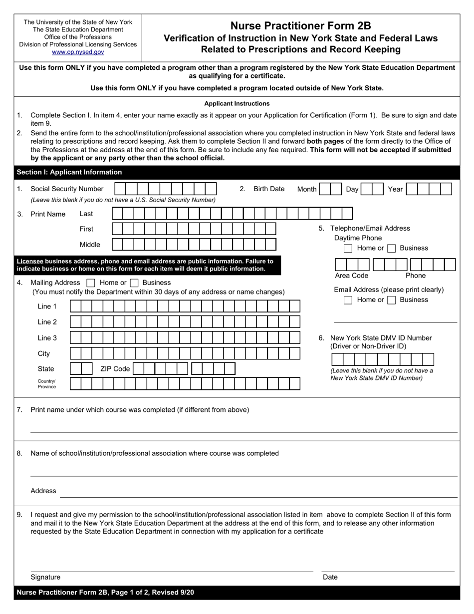 Nurse Practitioner Form 2B Download Fillable PDF or Fill Online ...