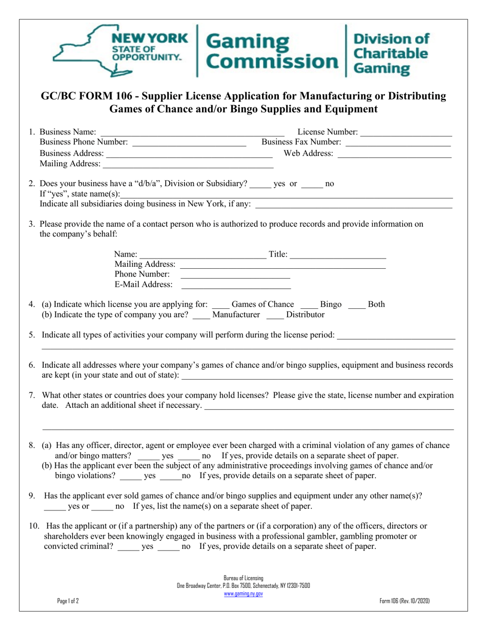 GC/BC Form 106 - Fill Out, Sign Online and Download Printable PDF, New ...