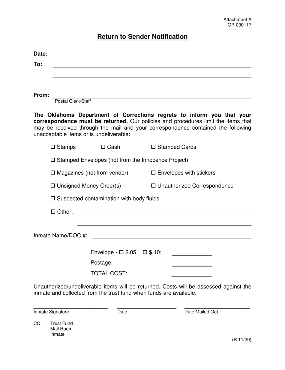 Form OP-030117 Attachment A Download Printable PDF or Fill Online Return to Sender Notification ...