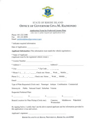 Rhode Island Application Form for Preferred License Plate - Fill Out ...