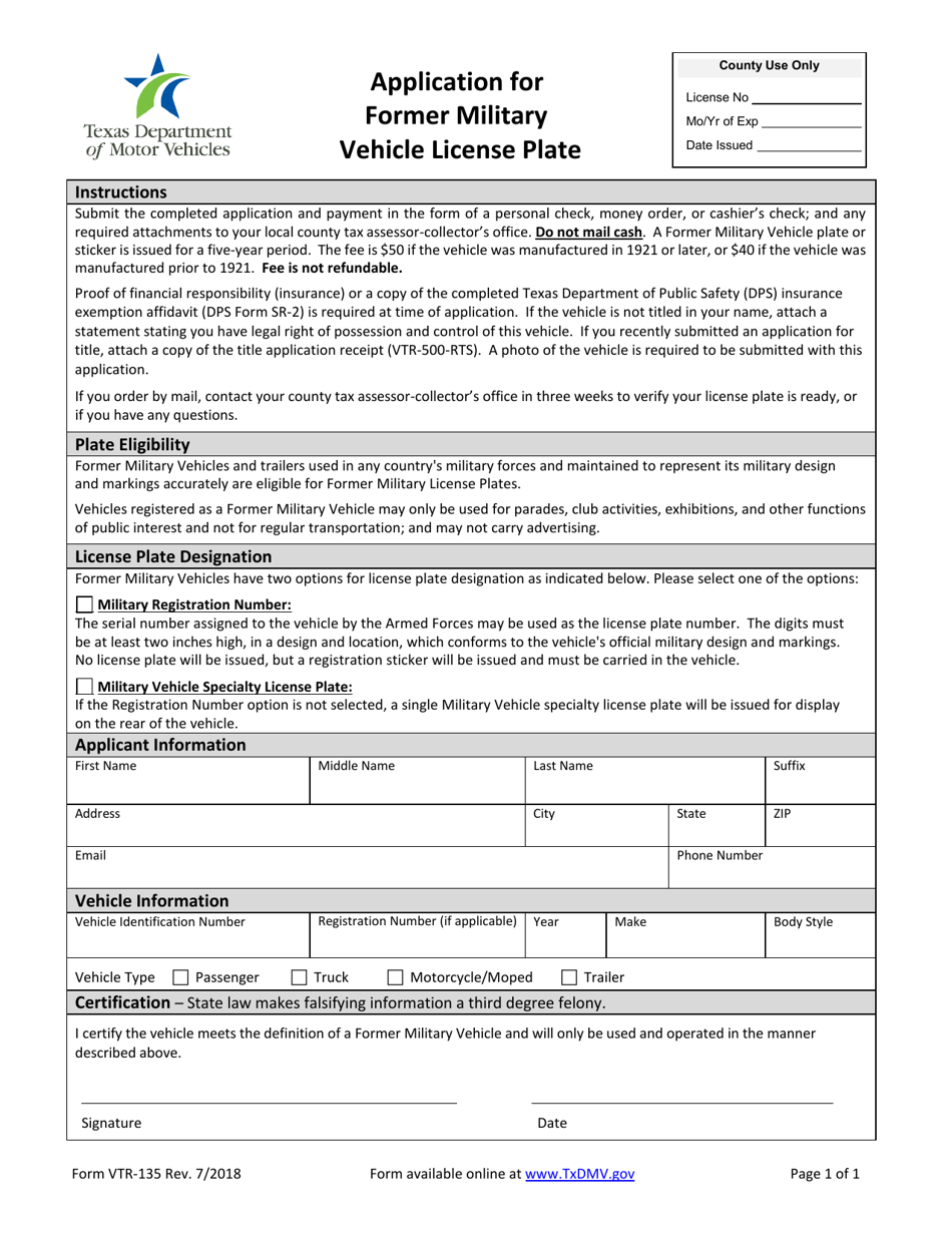 Form VTR-135 - Fill Out, Sign Online and Download Fillable PDF, Texas | Templateroller