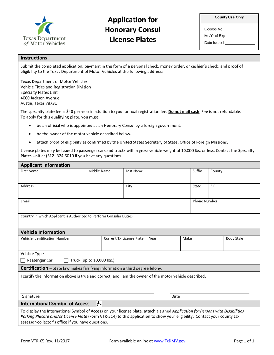 Form VTR-65 - Fill Out, Sign Online and Download Fillable PDF, Texas ...