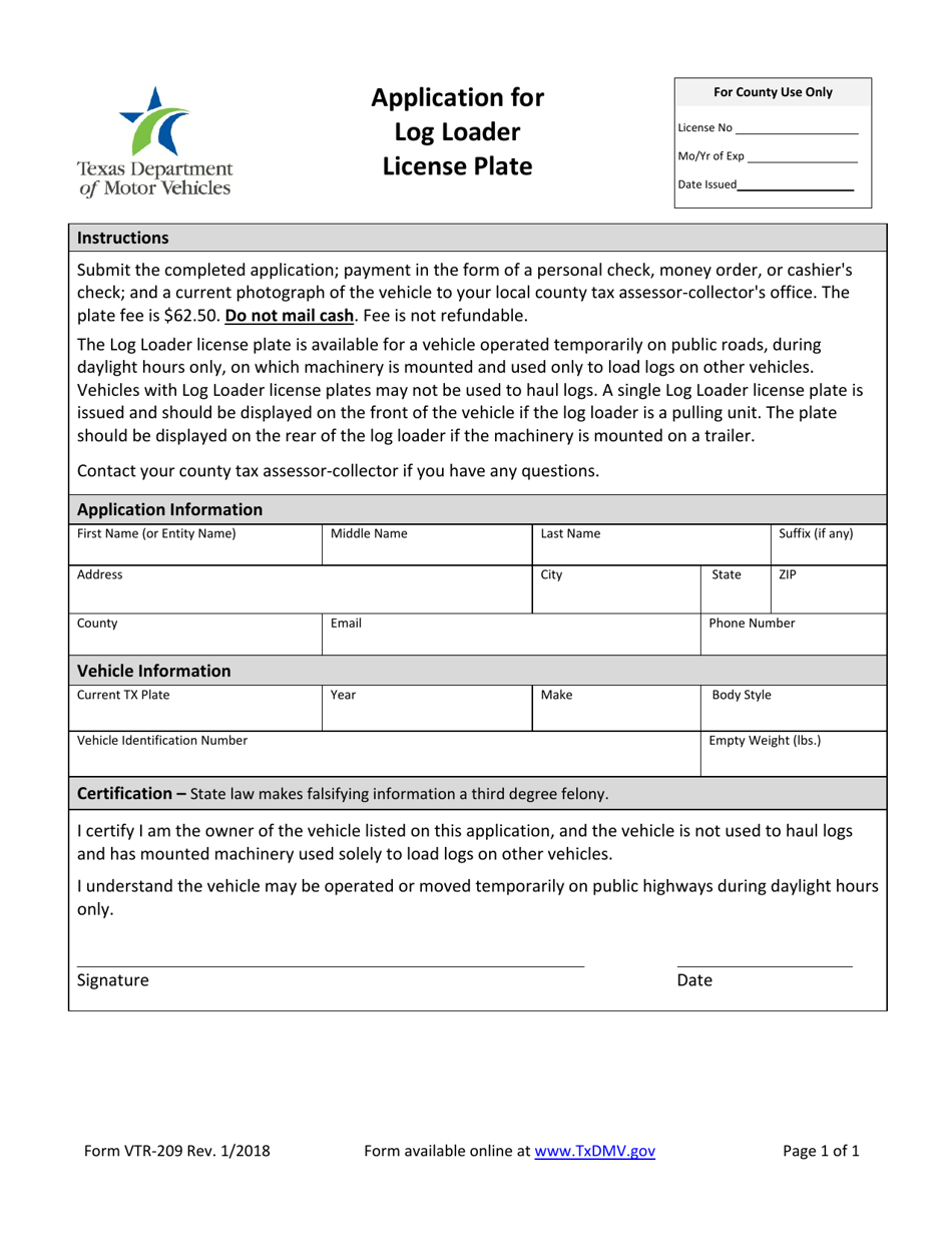 Form VTR-209 - Fill Out, Sign Online and Download Fillable PDF, Texas ...