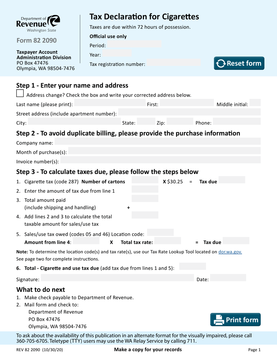 Form REV82 2090 Download Fillable PDF or Fill Online Tax Declaration ...