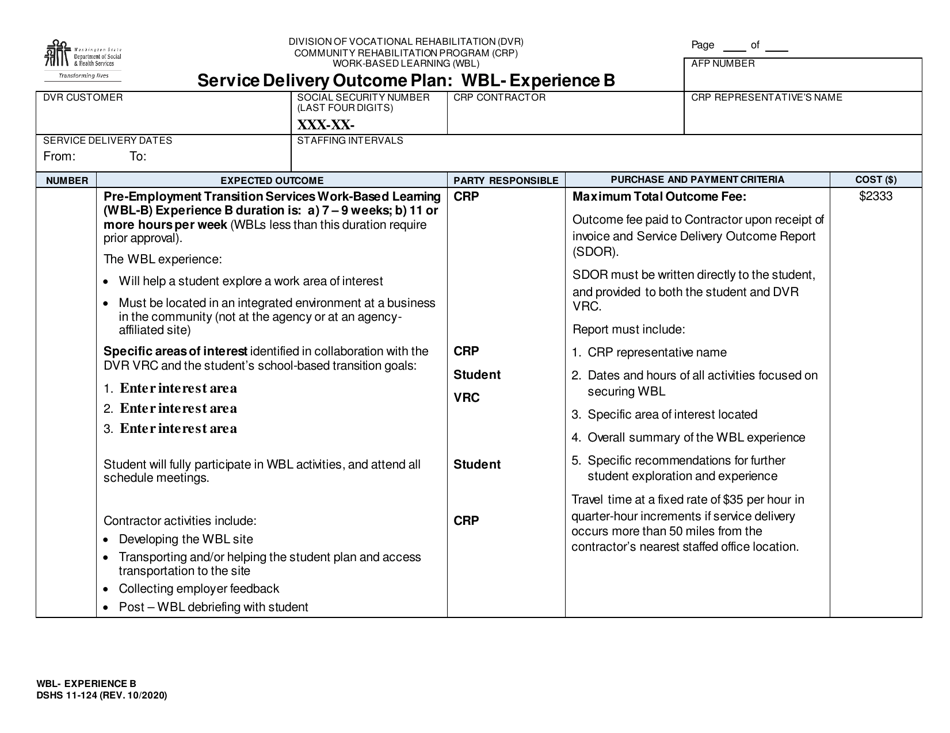 DSHS Form 11-124 Download Printable PDF or Fill Online Service Delivery ...