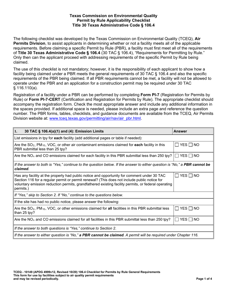 Form TCEQ-10149 - Fill Out, Sign Online and Download Fillable PDF, Texas | Templateroller