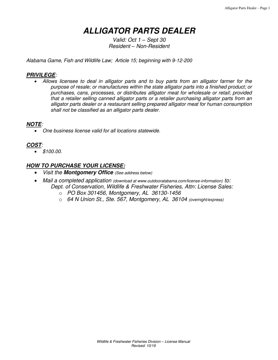 Alabama Alligator Parts Dealer License - Fill Out, Sign Online and ...