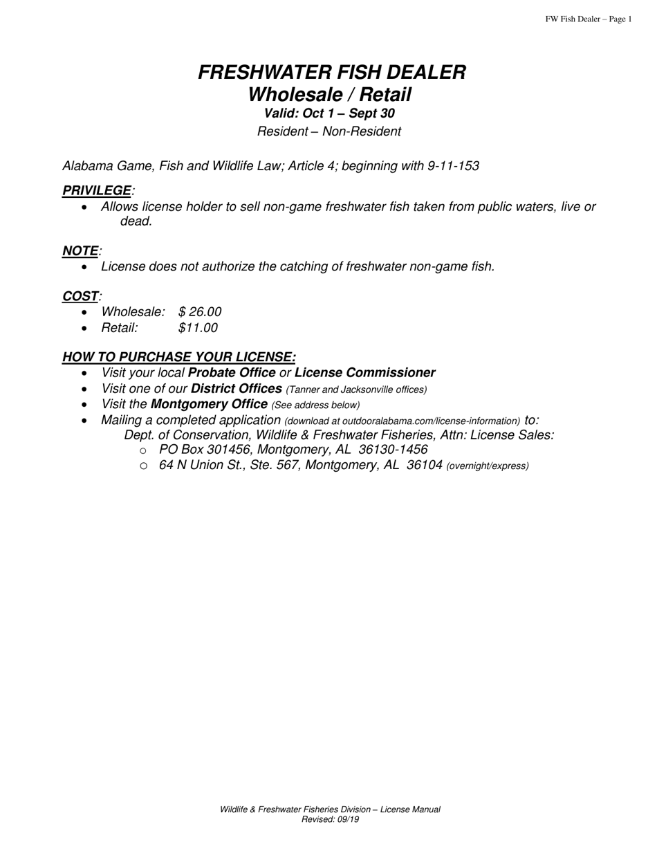 Alabama Freshwater Fish Dealer License - Fill Out, Sign Online and ...