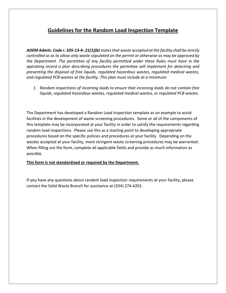 Alabama Random Load Inspection Template - Fill Out, Sign Online and ...