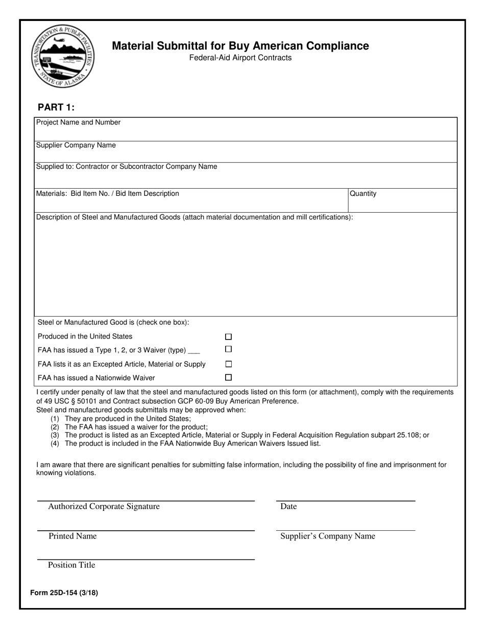 Form 25D-154 - Fill Out, Sign Online and Download Printable PDF, Alaska ...