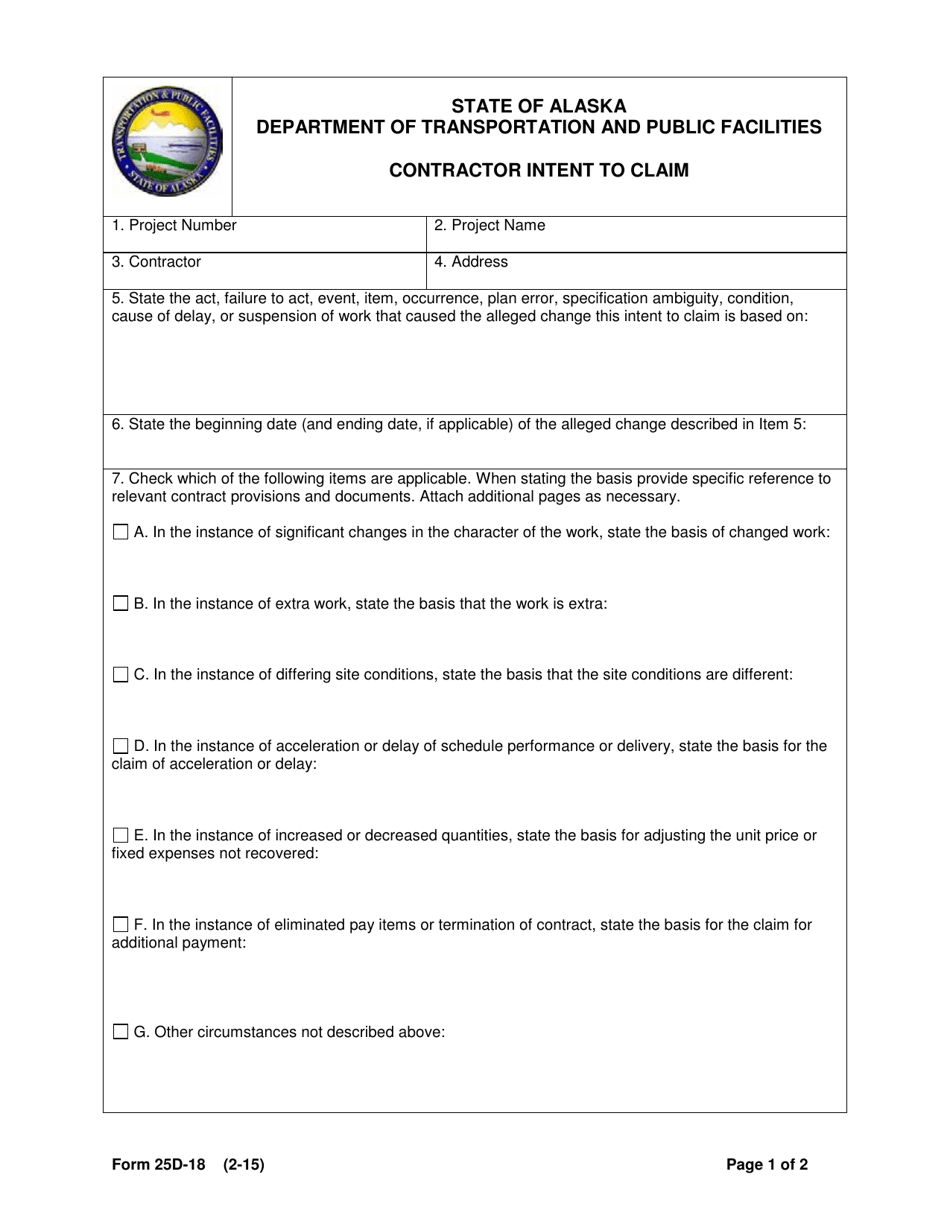 Form 25D-18 - Fill Out, Sign Online and Download Fillable PDF, Alaska ...