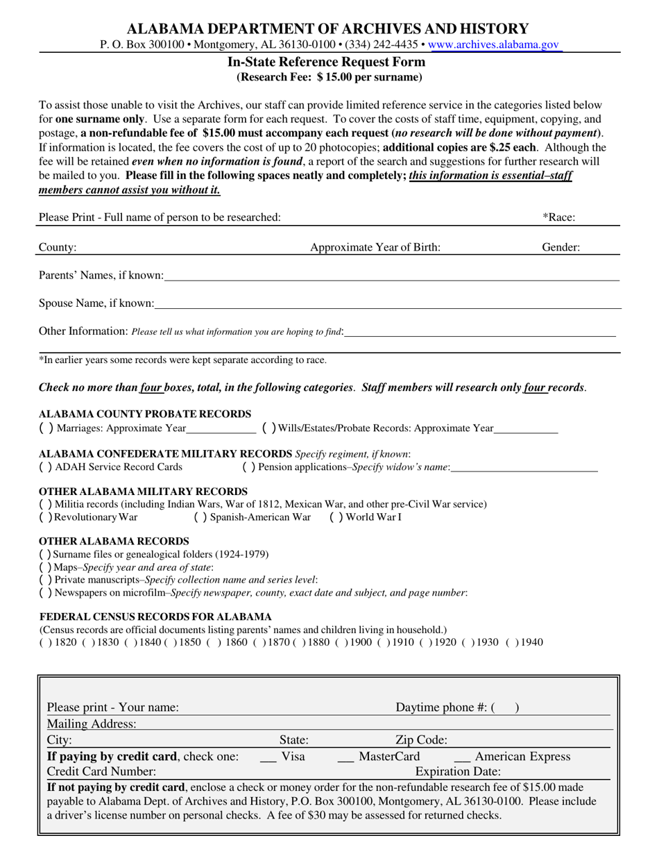 Alabama In-state Reference Request Form Download Fillable PDF ...