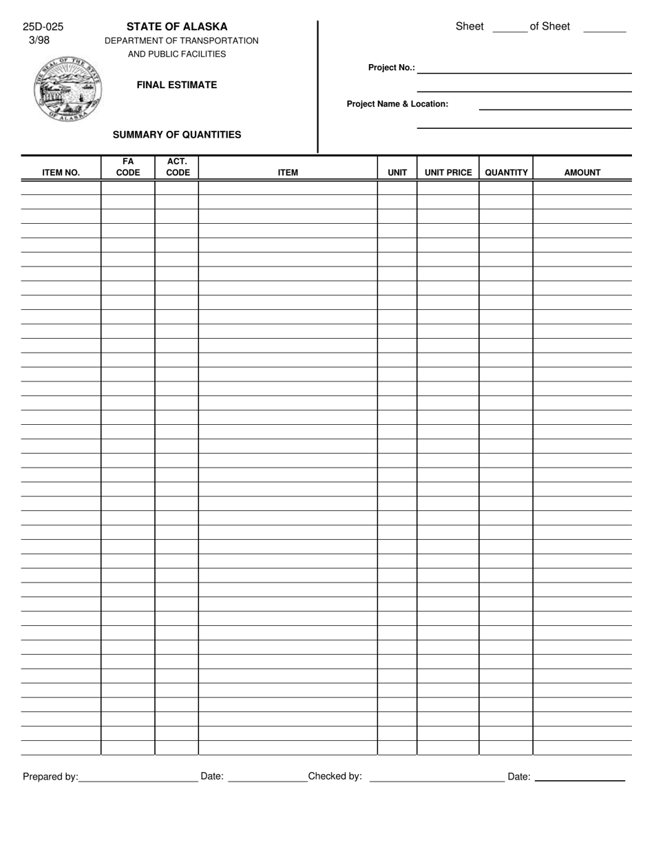 Form 25D-25 - Fill Out, Sign Online and Download Fillable PDF, Alaska ...