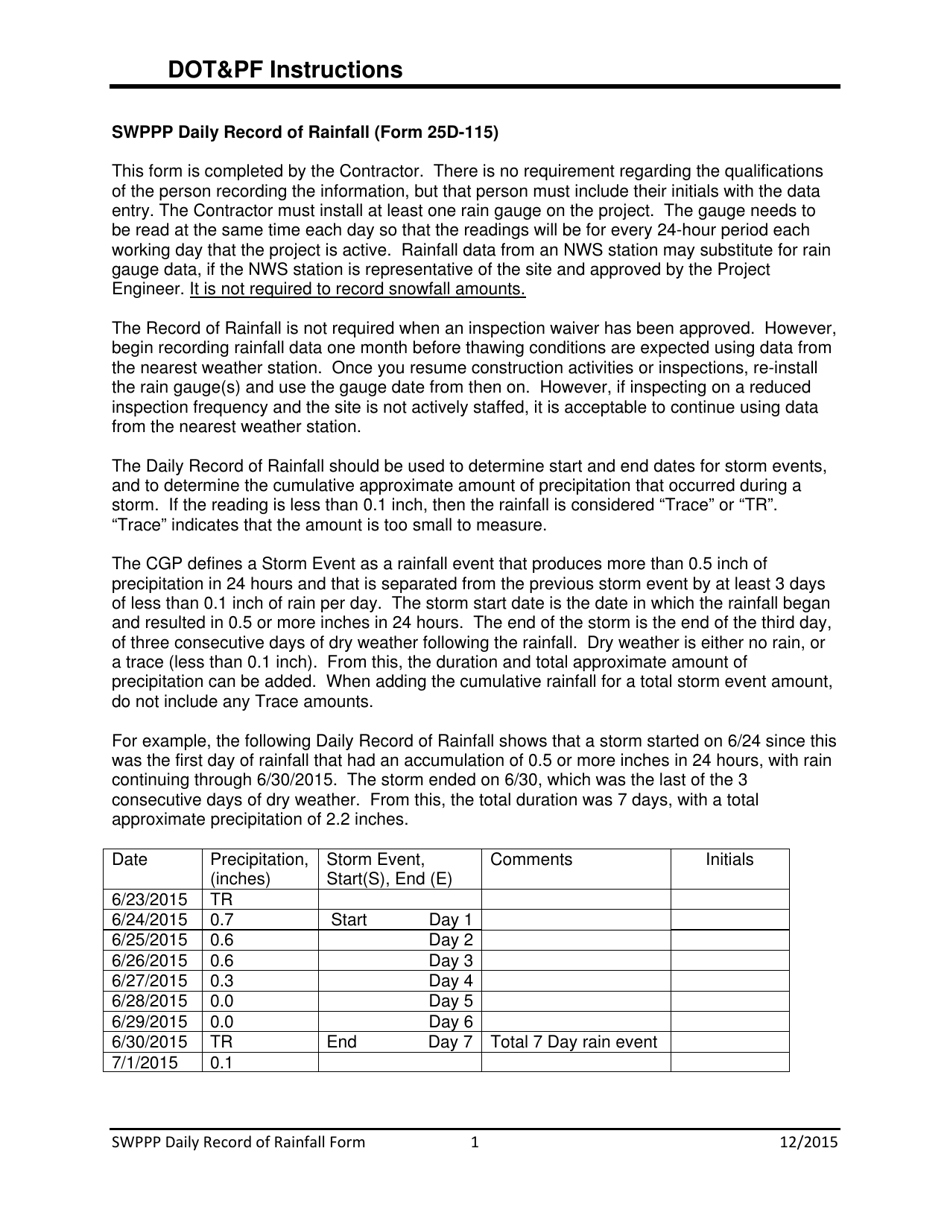 Download Instructions for Form 25D-115 Swppp Daily Record of Rainfall ...