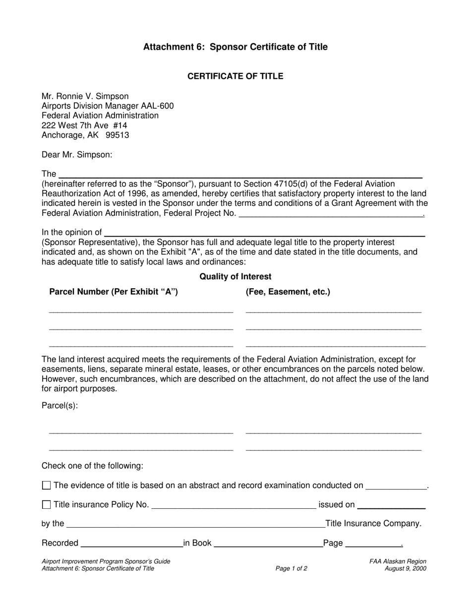Alaska Sponsor Certificate of Title - Fill Out, Sign Online and ...