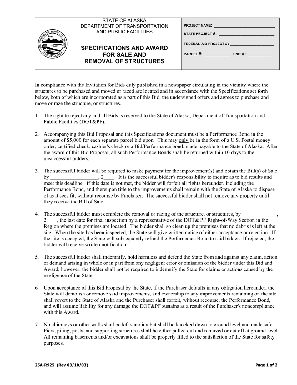 Form 25A-R925 Download Printable PDF or Fill Online Specifications and ...