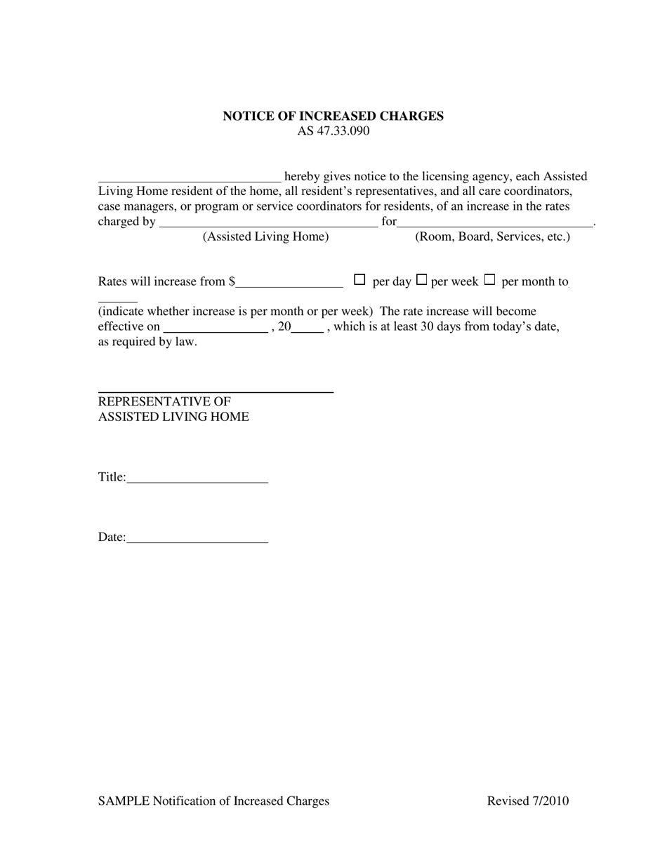 Alaska Notice of Increased Charges - Fill Out, Sign Online and Download ...