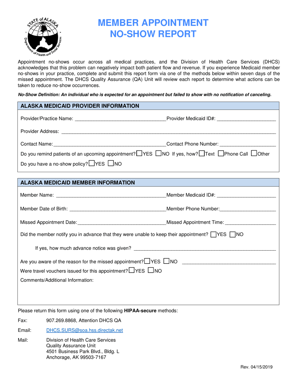 Alaska Member Appointment No-Show Report - Fill Out, Sign Online and ...