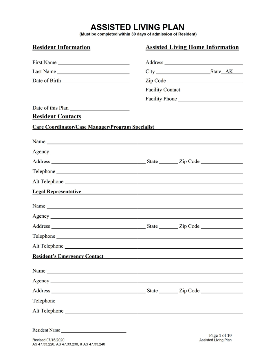 Alaska Assisted Living Plan - Fill Out, Sign Online and Download PDF ...
