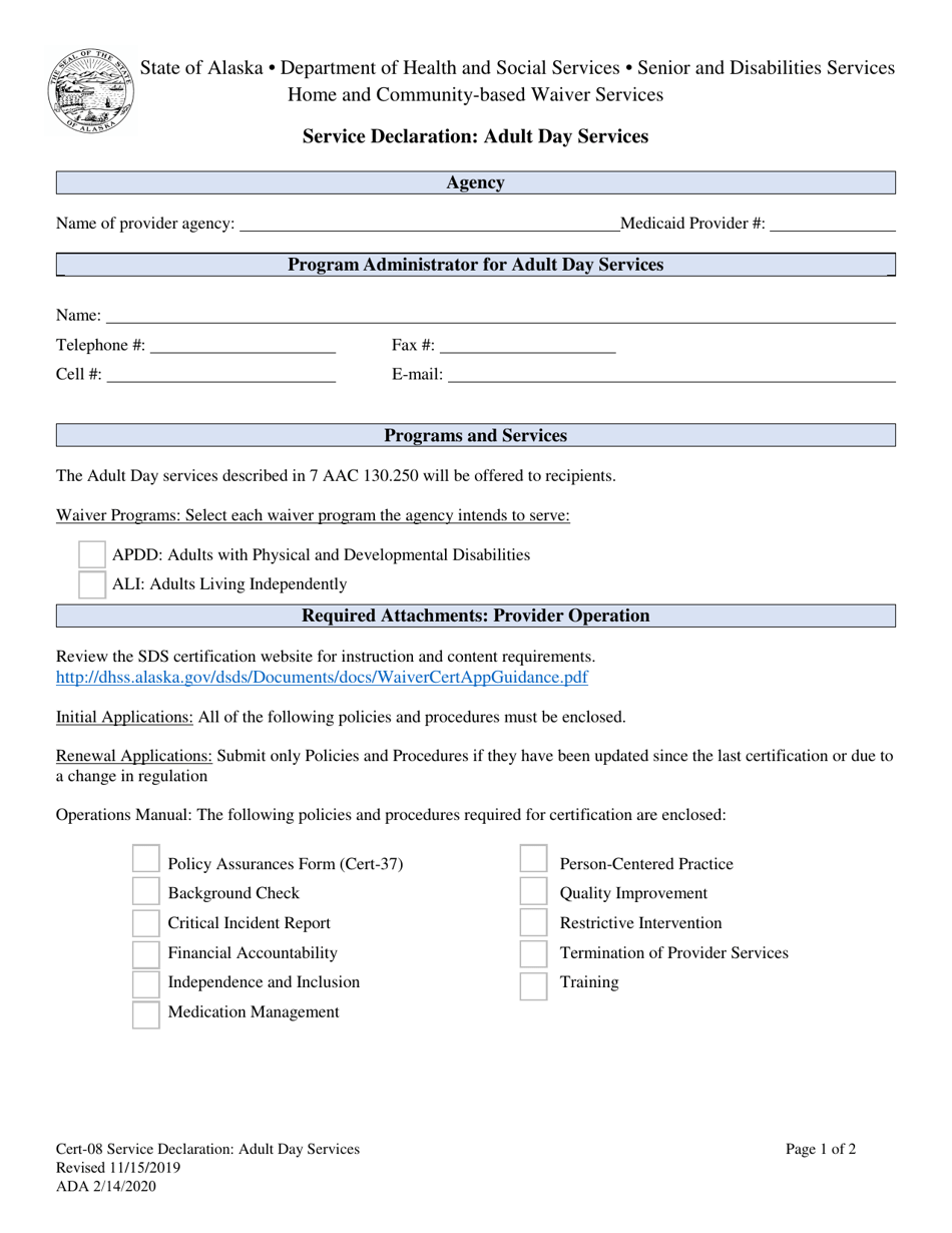 Form CERT-08 - Fill Out, Sign Online and Download Fillable PDF, Alaska ...