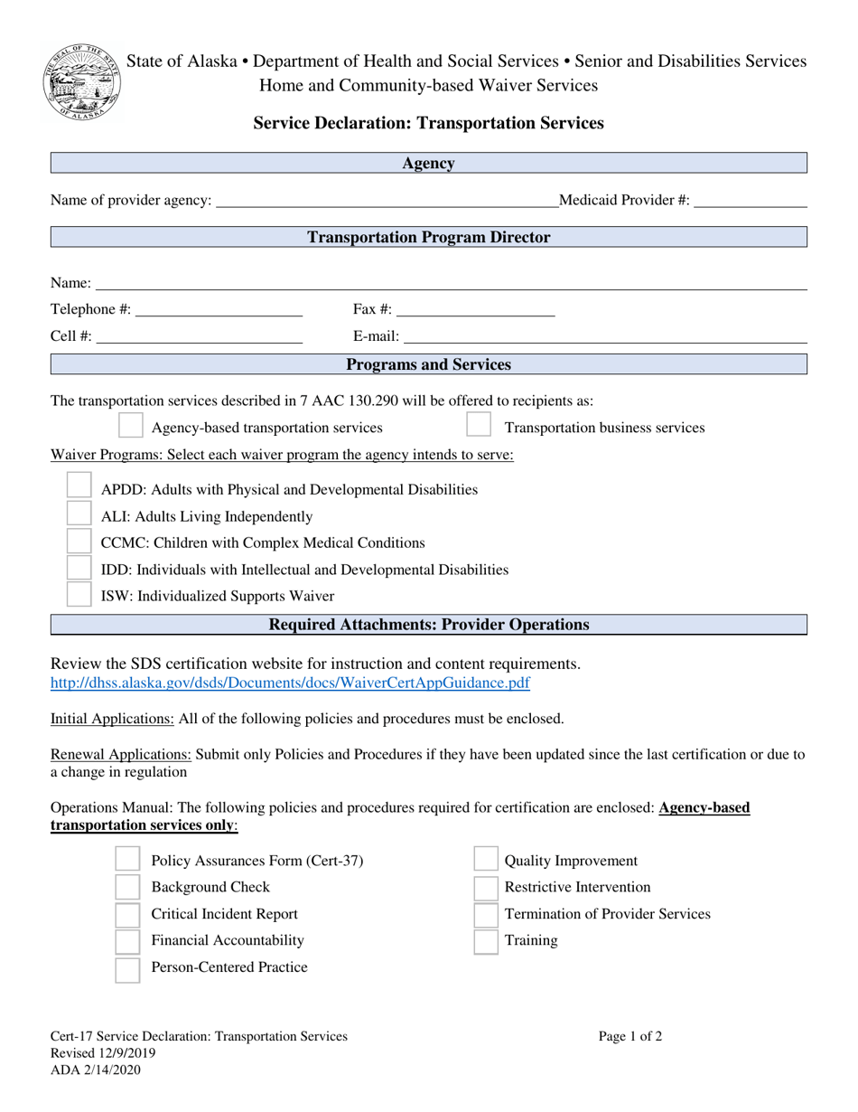 Form CERT-17 - Fill Out, Sign Online and Download Fillable PDF, Alaska ...
