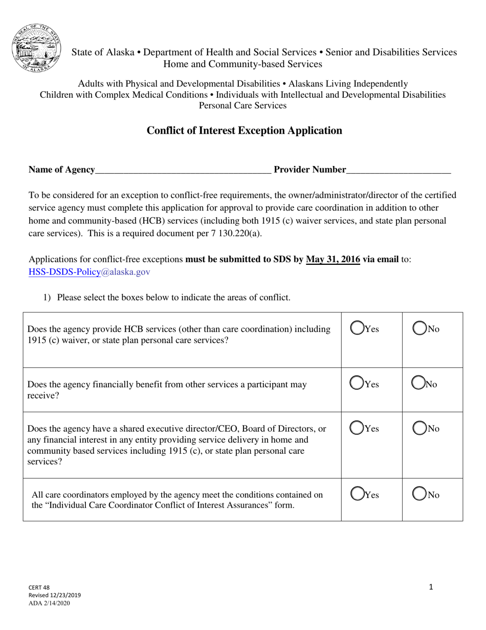 Form CERT-48 - Fill Out, Sign Online and Download Fillable PDF, Alaska ...