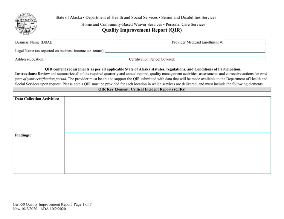 Form CERT-50 - Fill Out, Sign Online and Download Fillable PDF, Alaska ...