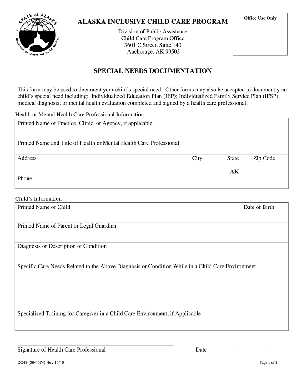 Form CC49 - Fill Out, Sign Online and Download Printable PDF, Alaska ...