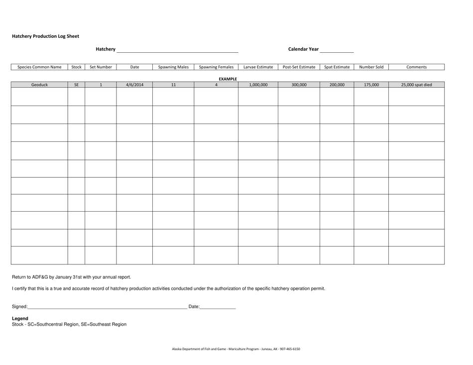 Alaska Hatchery Production Log Sheet - Fill Out, Sign Online and ...