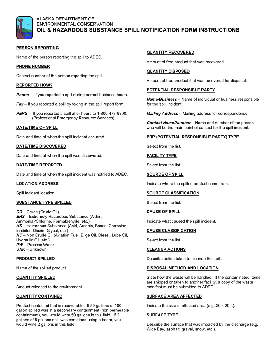 Download Instructions for Oil & Hazardous Substance Spill Notification ...