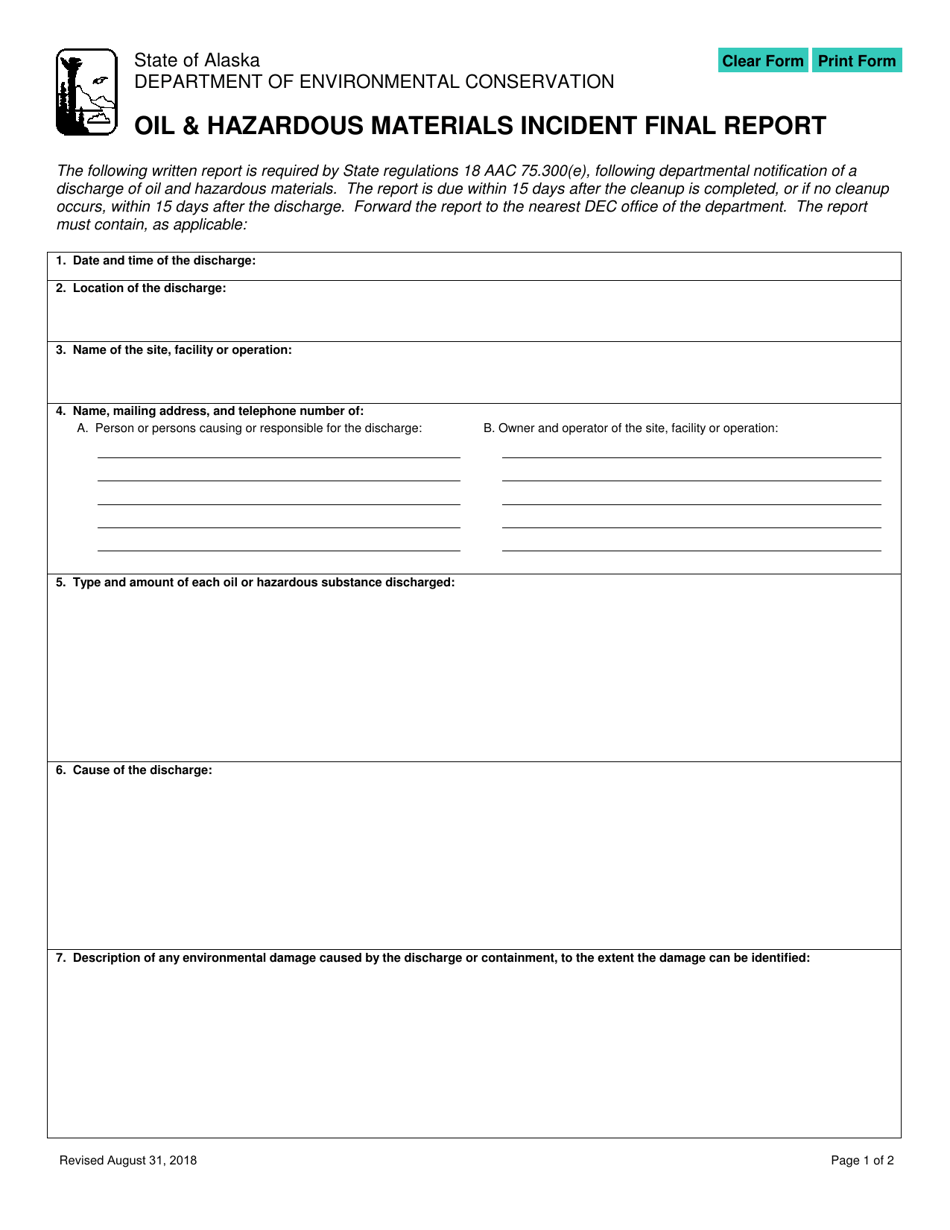 Alaska Oil & Hazardous Materials Incident Final Report - Fill Out, Sign ...