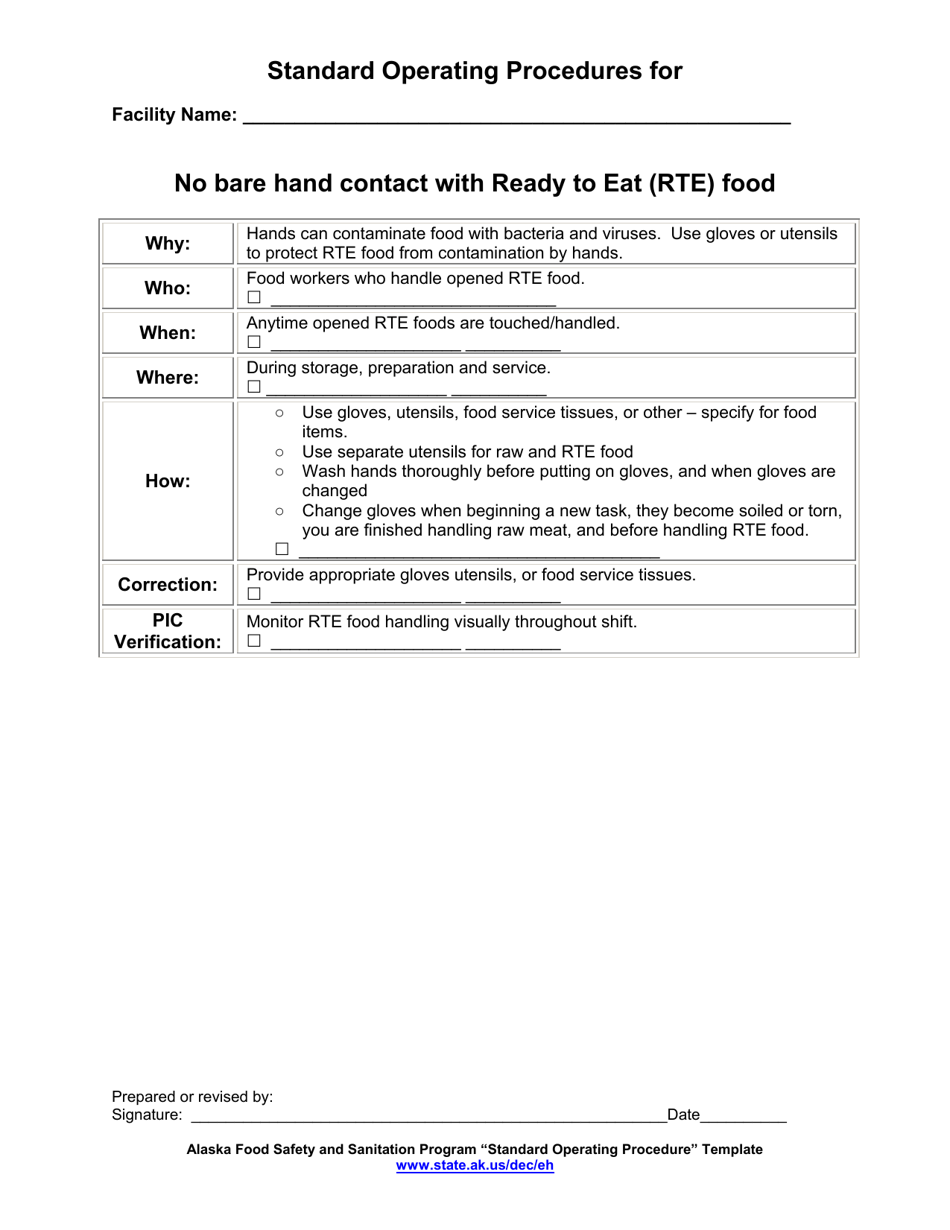 Alaska Standard Operating Procedures for No Bare Hand Contact With ...