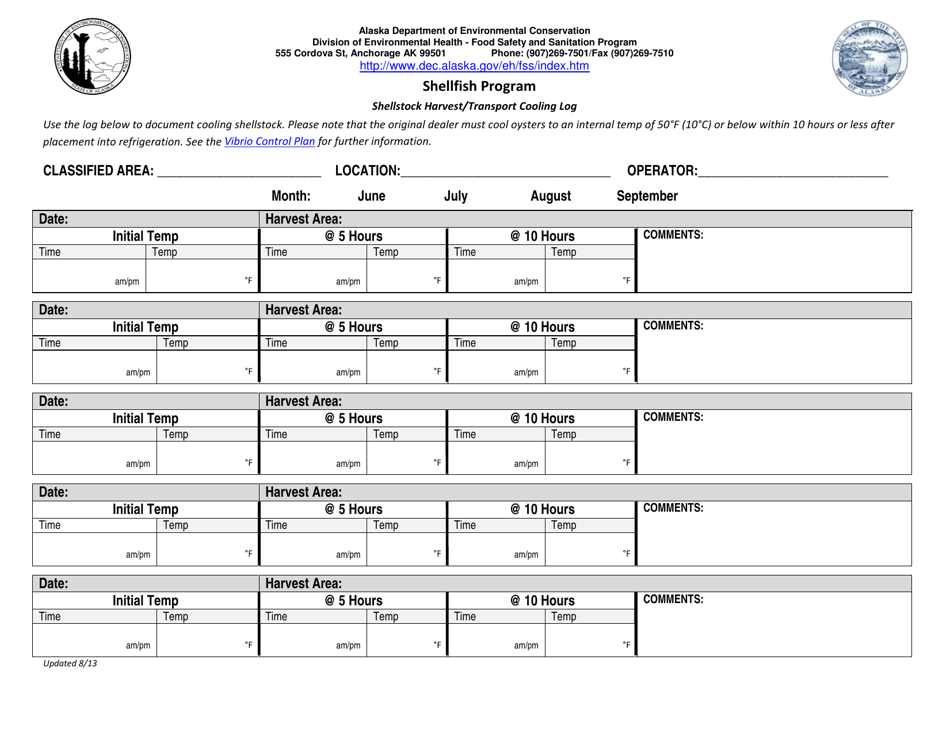 Alaska Shellstock Harvest/Transport Cooling Log - Fill Out, Sign Online ...