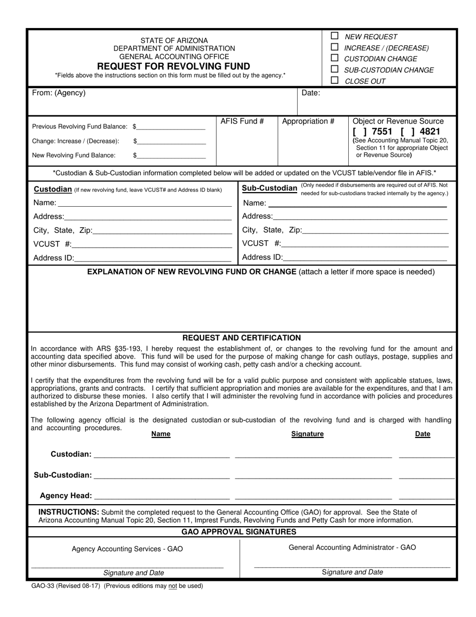 Form GAO-33 - Fill Out, Sign Online and Download Fillable PDF, Arizona ...